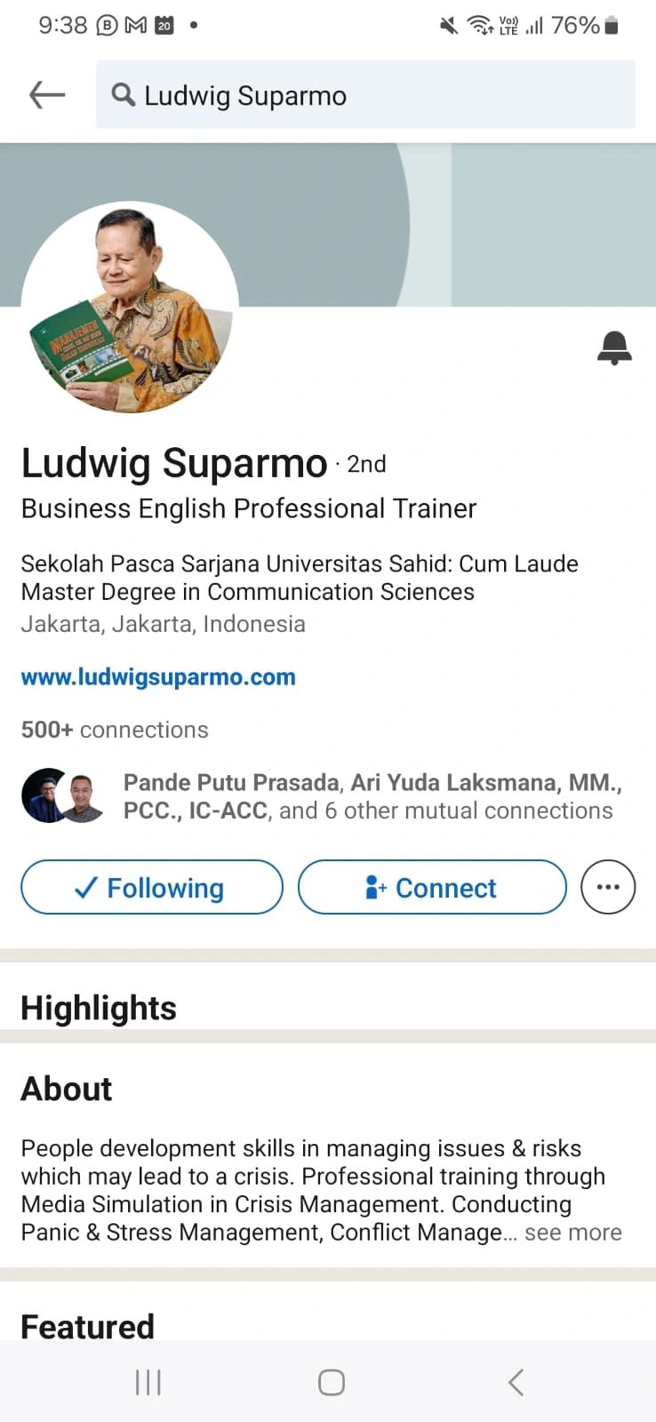 "Refleksi Kejutan dan Kenangan di Laman LinkedIn" - Ludwig Suparmo